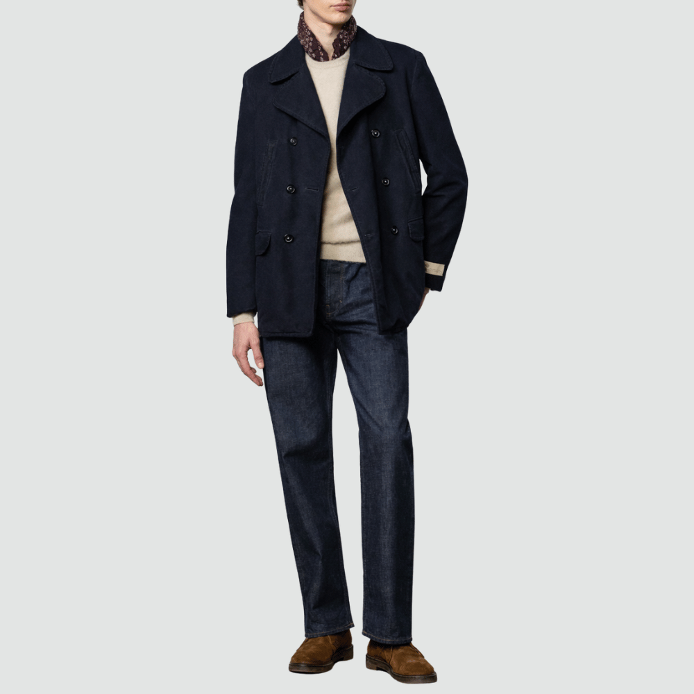 Massimo Alba Lucio Cotton Moleskin Peacoat Jacket in Dark Blue – Riada ...